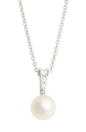 Mikimoto Akoya Cultured Pearl And Diamond Pendant Necklace - White Gold