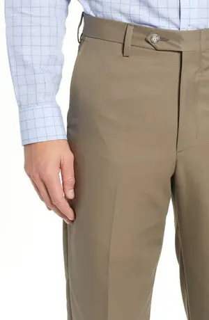 Berle Classic Fit Microfiber Performance Trousers - Green