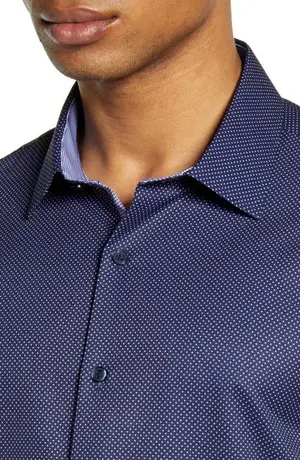 W.R.K Slim Fit Performance Stretch Dot Dress Shirt - Navy