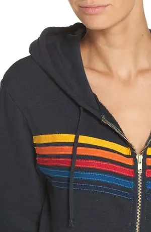 Aviator Nation 5-stripe Zip Hoodie - Charcoal