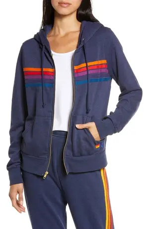 Aviator Nation Aviator Nation 5-Stripe Zip Hoodie Navy/ Purple Orange
