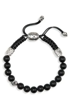 John Varvatos Stone Bead Bracelet With Skull Details - Black