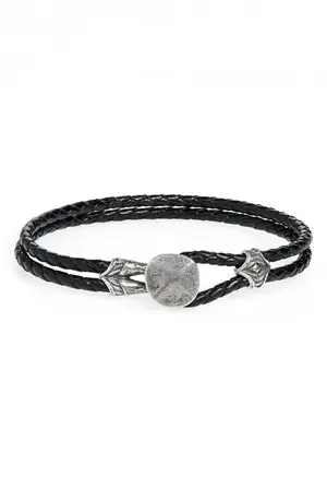 John Varvatos John Varvatos Braided Leather Bracelet Metallic Silver