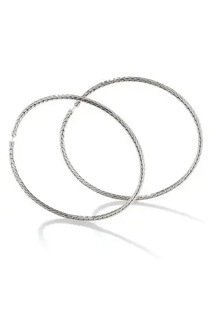John Hardy Sterling Carved Chain Hoop Earrings