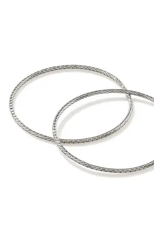 John Hardy Sterling Carved Chain Hoop Earrings