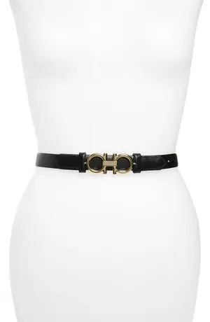 FERRAGAMO Rolo Reversible Double Gancio Leather Belt - Nero
