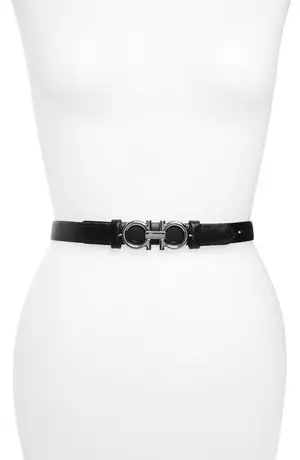 FERRAGAMO Rolo Reversible Double Gancio Leather Belt - Nero