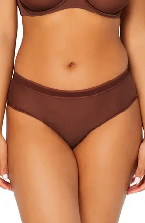 CURVY COUTURE Sheer Mesh High Cut Briefs Chocolate