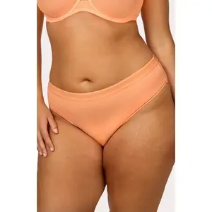 CURVY COUTURE Sheer Mesh High Cut Briefs - Orange Tang