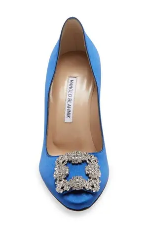 Manolo Blahnik Hangisi Crystal Buckle Pumps - Blue Satin Clear/buckle