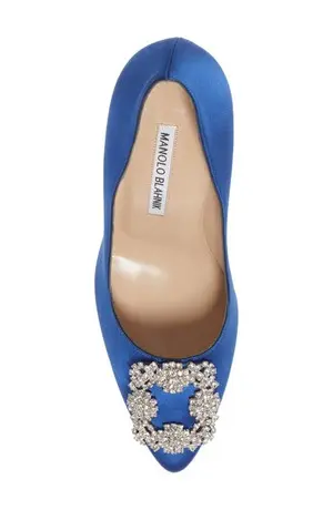Manolo Blahnik Hangisi Crystal Buckle Pumps - Blue Satin Clear/buckle