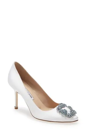 Manolo Blahnik Manolo Blahnik Hangisi Crystal Buckle Pumps Cream