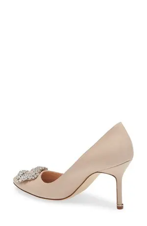Manolo Blahnik Hangisi Embellished Satin Pumps - Nude
