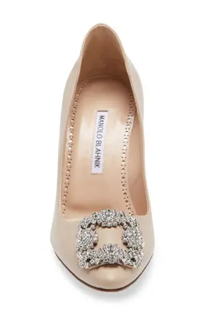 Manolo Blahnik Hangisi Embellished Satin Pumps - Nude