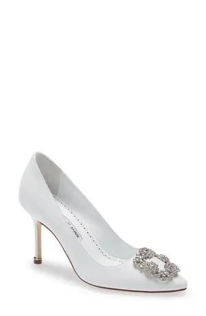 Manolo Blahnik Hangisi Crystal Buckle Pumps - White
