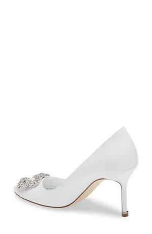 Manolo Blahnik Hangisi Crystal Buckle Pumps - White