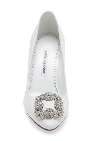 Manolo Blahnik Hangisi Crystal Buckle Pumps - White