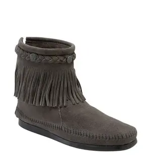 Minnetonka Fringe Bootie - Grey