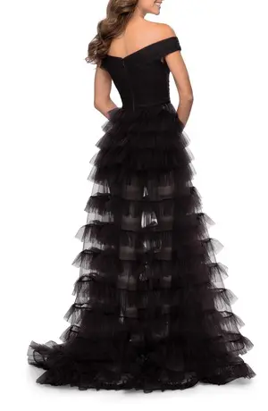 LABOMME Off The Shoulder Sheer Tulle Ballgown