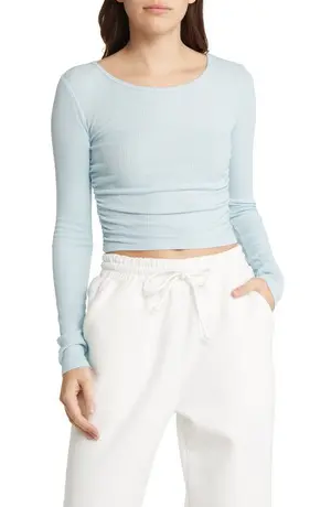 Alo Yoga Gather Long Sleeve Rib Crop Top Chalk Blue