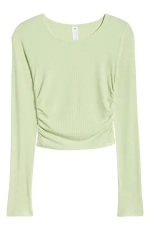 Alo Yoga Gather Long Sleeve Rib Crop Top - Iced Green Tea