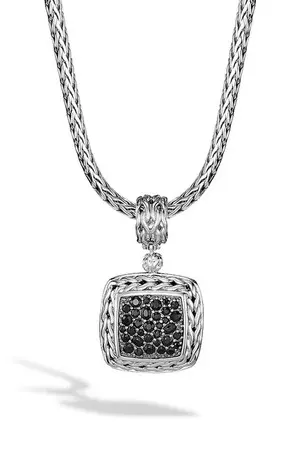 John Hardy Carved Chain Pendant - Silver/ Black Diamonds