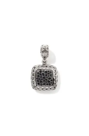 John Hardy Carved Chain Pendant - Silver/ Black Diamonds