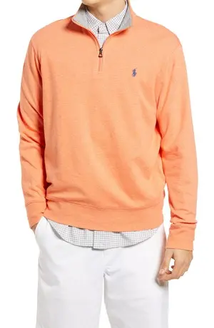 Polo Ralph Lauren Heathered Quarter Zip Pullover - Sunset Orange Heather
