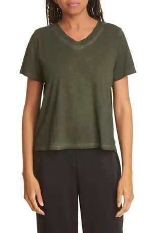 Eileen Fisher Organic Cotton V-neck T-shirt - Seaweed