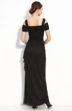 Alex Evenings Cold Shoulder Ruffle Gown - Black