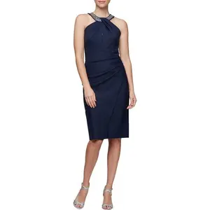Alex Evenings Contour Collection Halter Embellished Cocktail Sheath Dress
