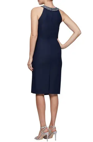 Alex Evenings Contour Collection Halter Embellished Cocktail Sheath Dress
