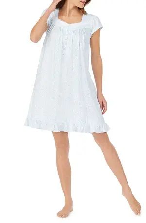 Eileen West Cotton Nightgown White Ground With Mono Scroll