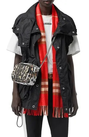 Burberry Giant Icon Check Cashmere Scarf Bright Military Red