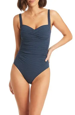 SEA LEVEL Sea Level Twist Front Multifit One-piece Swimsuit Storm Blue