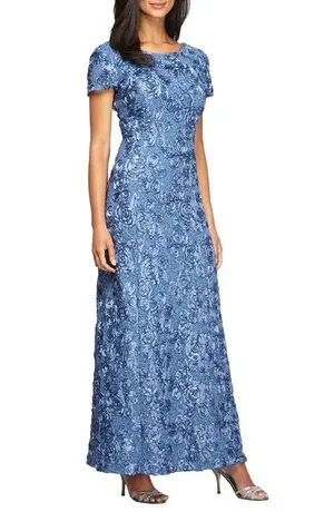 Alex Evenings Embellished Lace A-line Evening Gown - Brush Peri