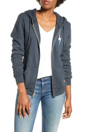 Aviator Nation Bolt Zip Hoodie - Rainbow Pink