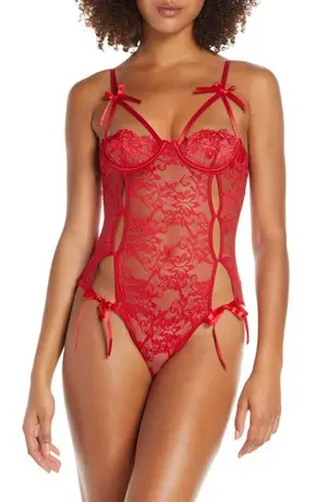 OH LA LA CHERI Zara Underwire Open Cup Open Gusset Lace Teddy - Red