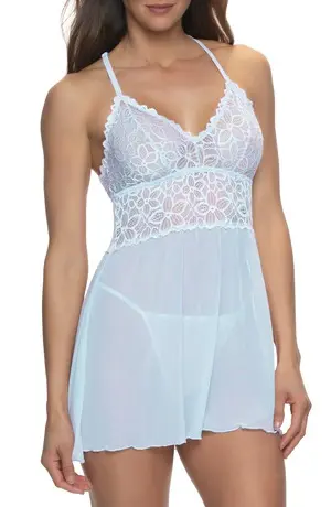 BLACK BOW BLACK BOW Renee Racerback Chemise And G-String Panties Bridal Blue