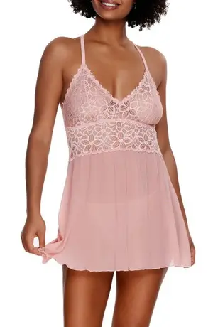 BLACK BOW Renee Racerback Chemise And G-string Panties Rosette