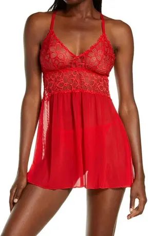 BLACK BOW Renee Racerback Chemise And G-string Panties - Tango Red