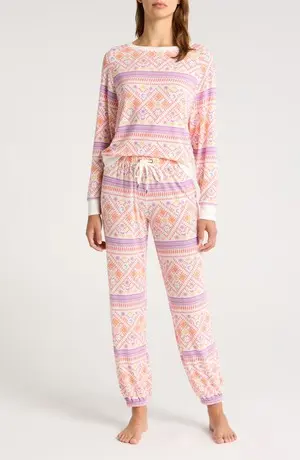 Honeydew Intimates Star Seeker Brushed Jersey Pajamas Ivory Geo