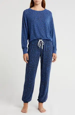 Honeydew Intimates Star Seeker Brushed Jersey Pajamas Navy Leopard