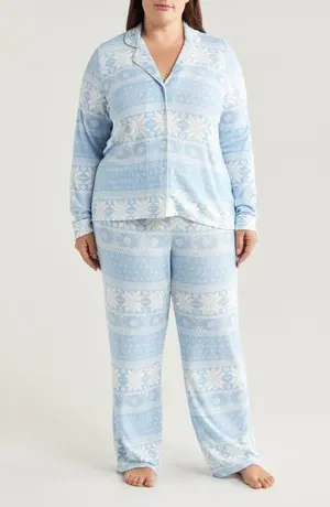 Nordstrom Brushed Hacci Pajamas Blue Blissful Fairisle Stitch