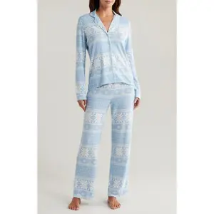 Nordstrom Brushed Hacci Pajamas Blue Fairisle Stitch