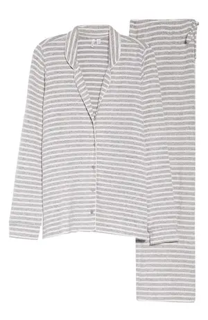 Nordstrom Brushed Hacci Pajamas Grey Pearl Marl Stripe