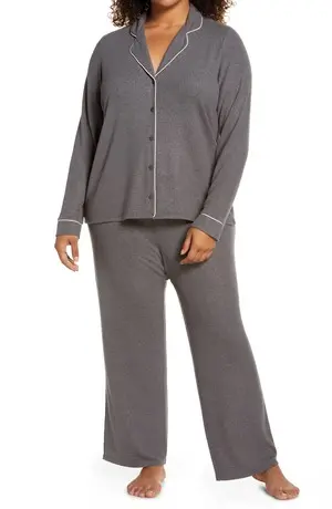 Nordstrom Brushed Hacci Pajamas Grey Steel Heather Marl