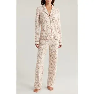 Nordstrom Brushed Hacci Pajamas Ivory Egret Leopard Haze