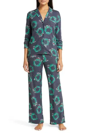 Nordstrom Brushed Hacci Pajamas - Navy Peacoat Merry Wreaths