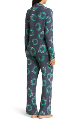 Nordstrom Brushed Hacci Pajamas - Navy Peacoat Merry Wreaths
